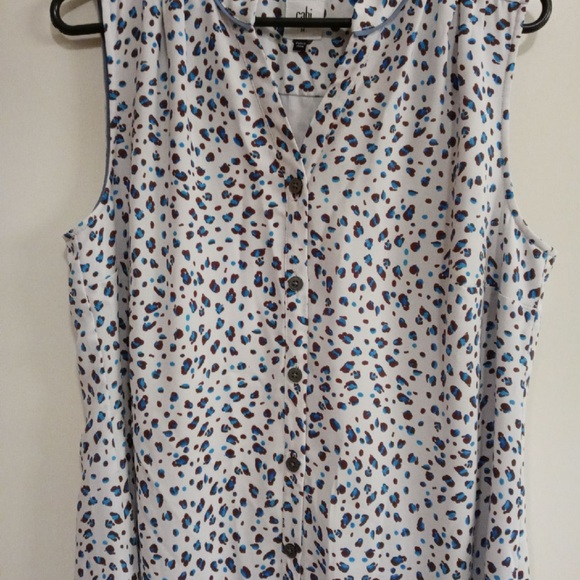 CAbi | Dresses | Cabi Sleeveless Dress With Blue And Grey Spots | Poshmark